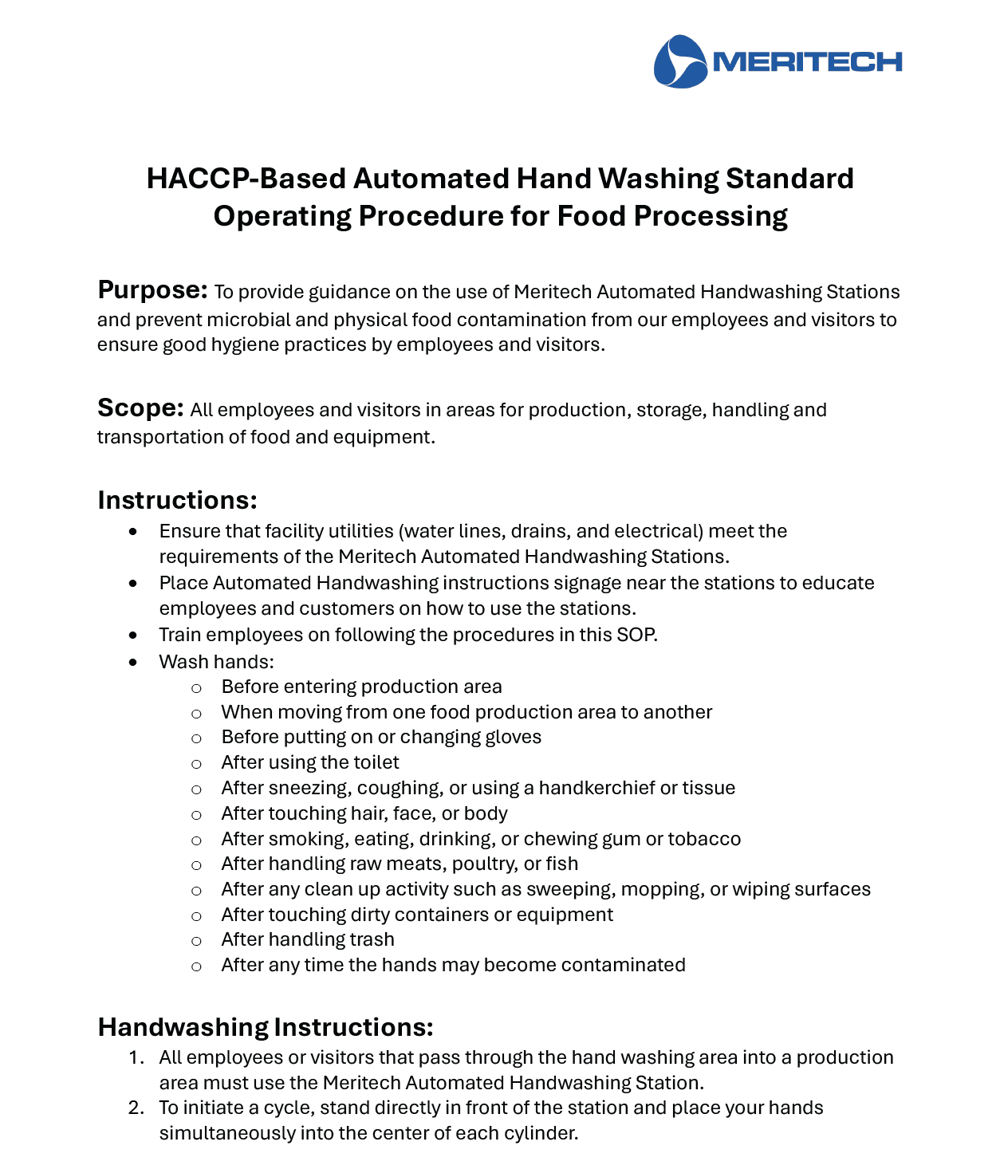 HACCP Based Automated Hand Washing Standard Operating Procedure